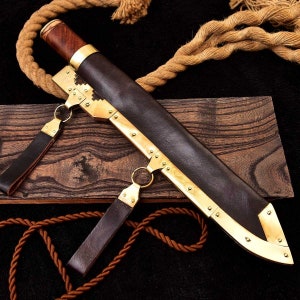 Medieval Work Knife Celtic Viking Hardwood Leather Sheath Sax Style ...