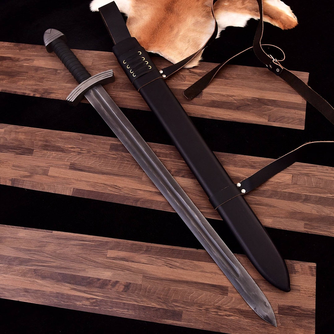 Double Edge Sword With Leather Sheath (leather Handle)custom Handmade ...