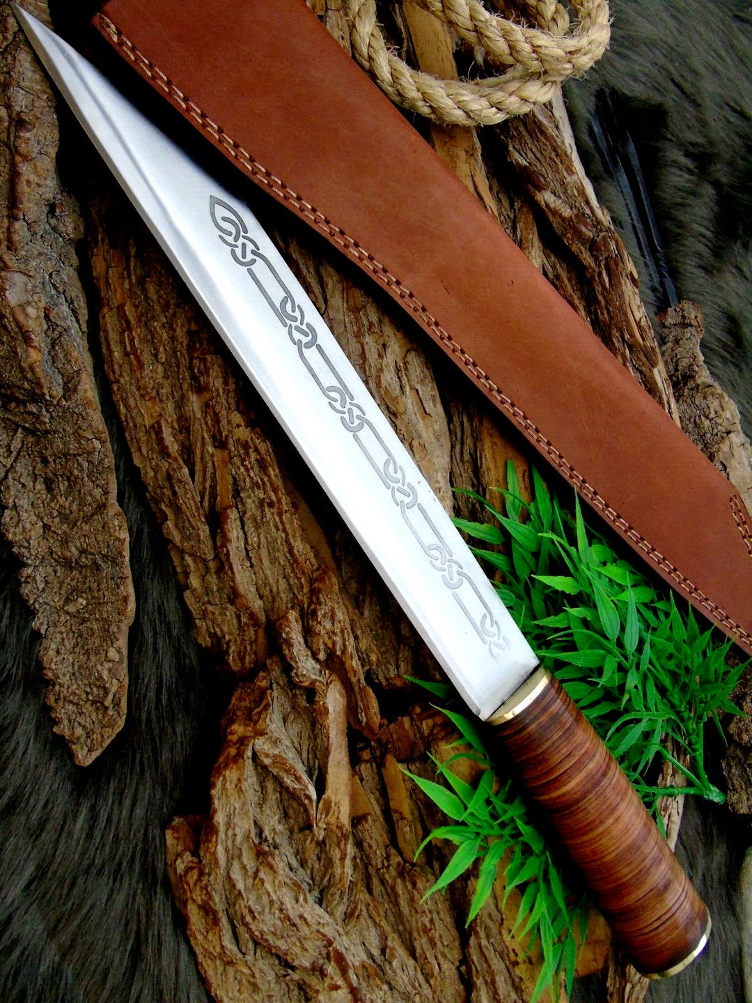 Medieval Work Knife Celtic Viking Hardwood Leather Sheath Sax Style ...