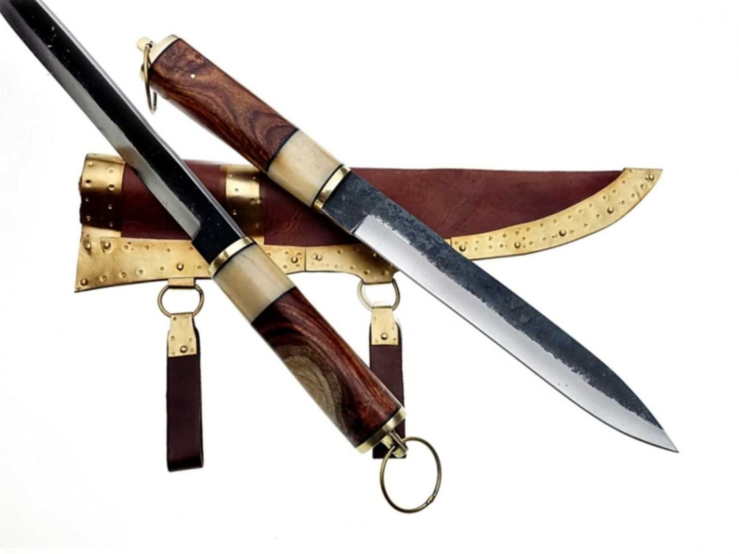 Medieval Work Knife Celtic Viking Hardwood Leather Sheath Sax Style ...