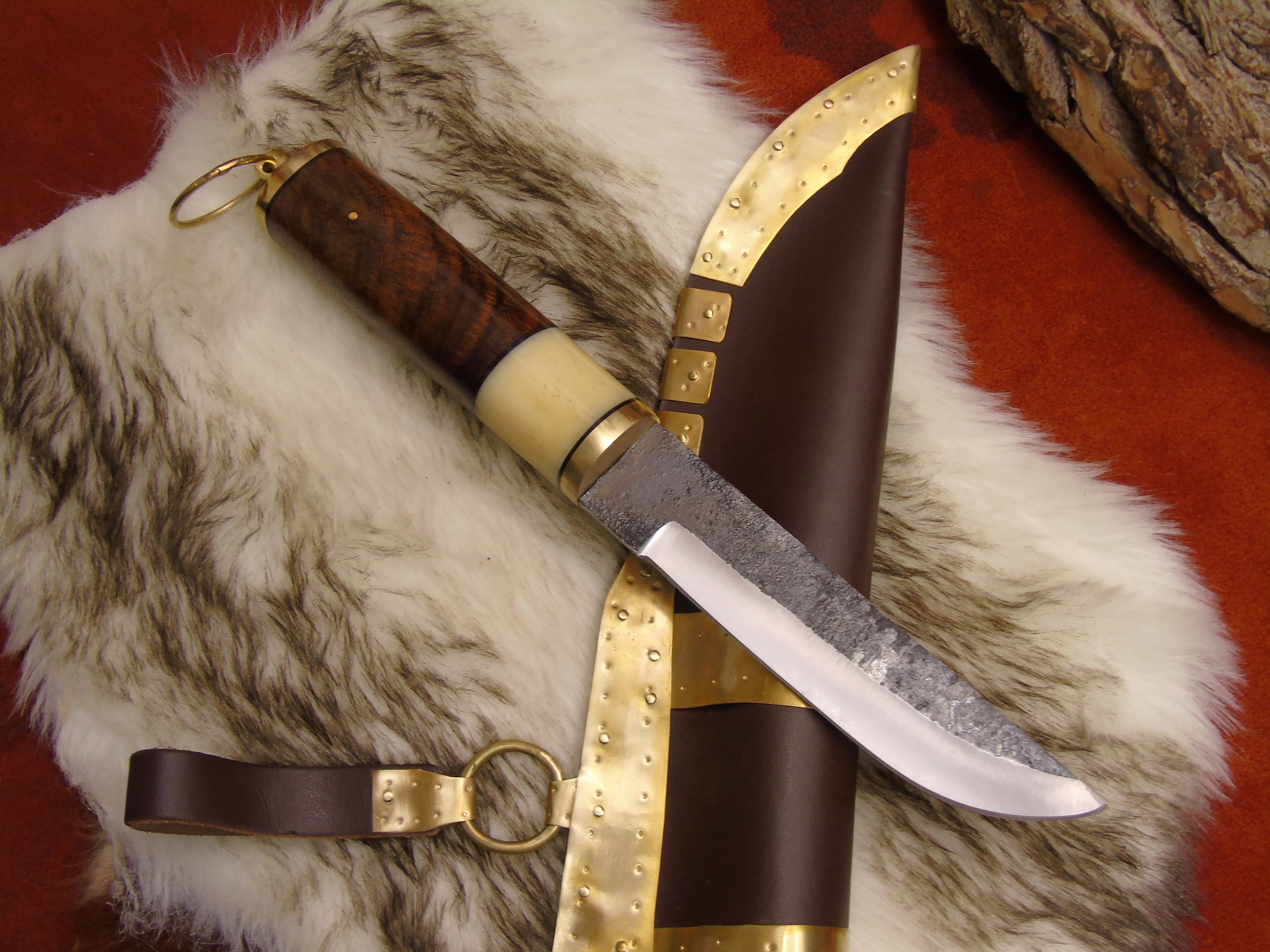 Wikinger Messer mit Leder/Messing Scheide handgeschmiedet | Etsy