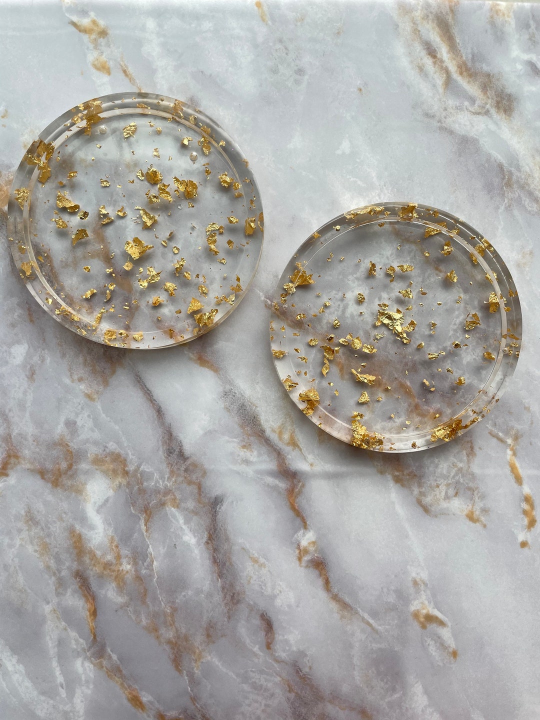 Small Gold Flake Clear Coaster Set - Etsy