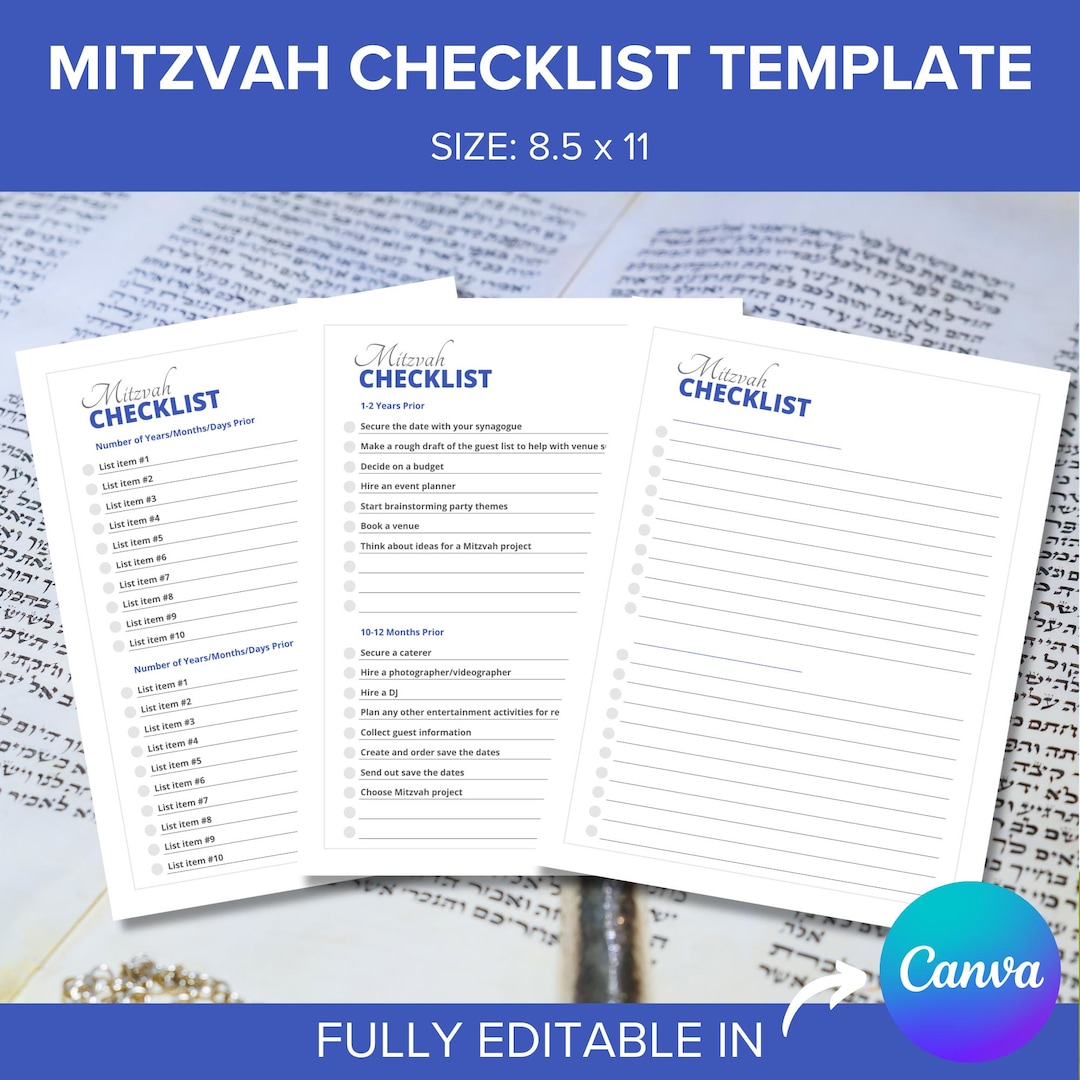 Editable Mitzvah Checklist Canva Digital Template, Custom Bar/bat ...