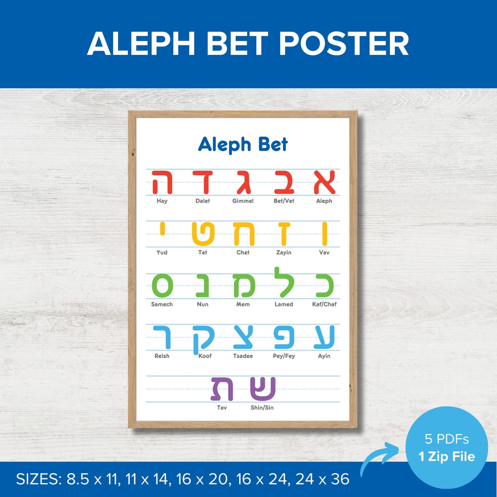 Aleph Bet Poster for Classroom, Children's Aleph Bet Worksheet, Hebrew ...