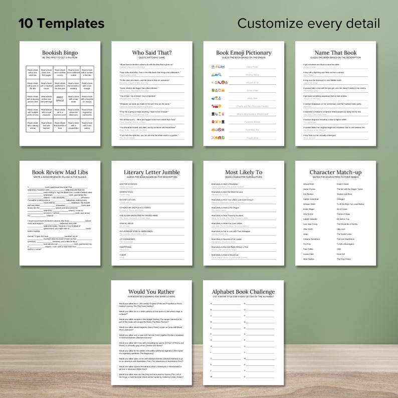 Book Club Printable Games Bundle, Fun & Interactive Reading Party Games ...