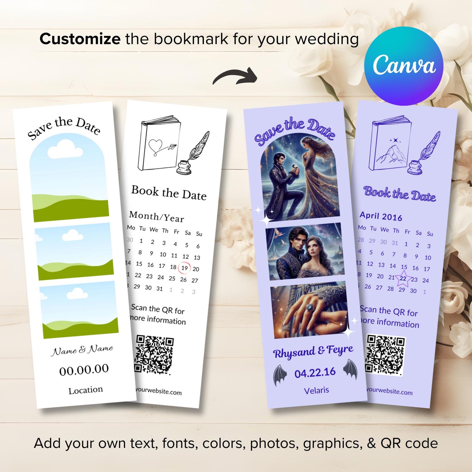 Personalized Save the Date Bookmark Canva Template, Custom Wedding ...