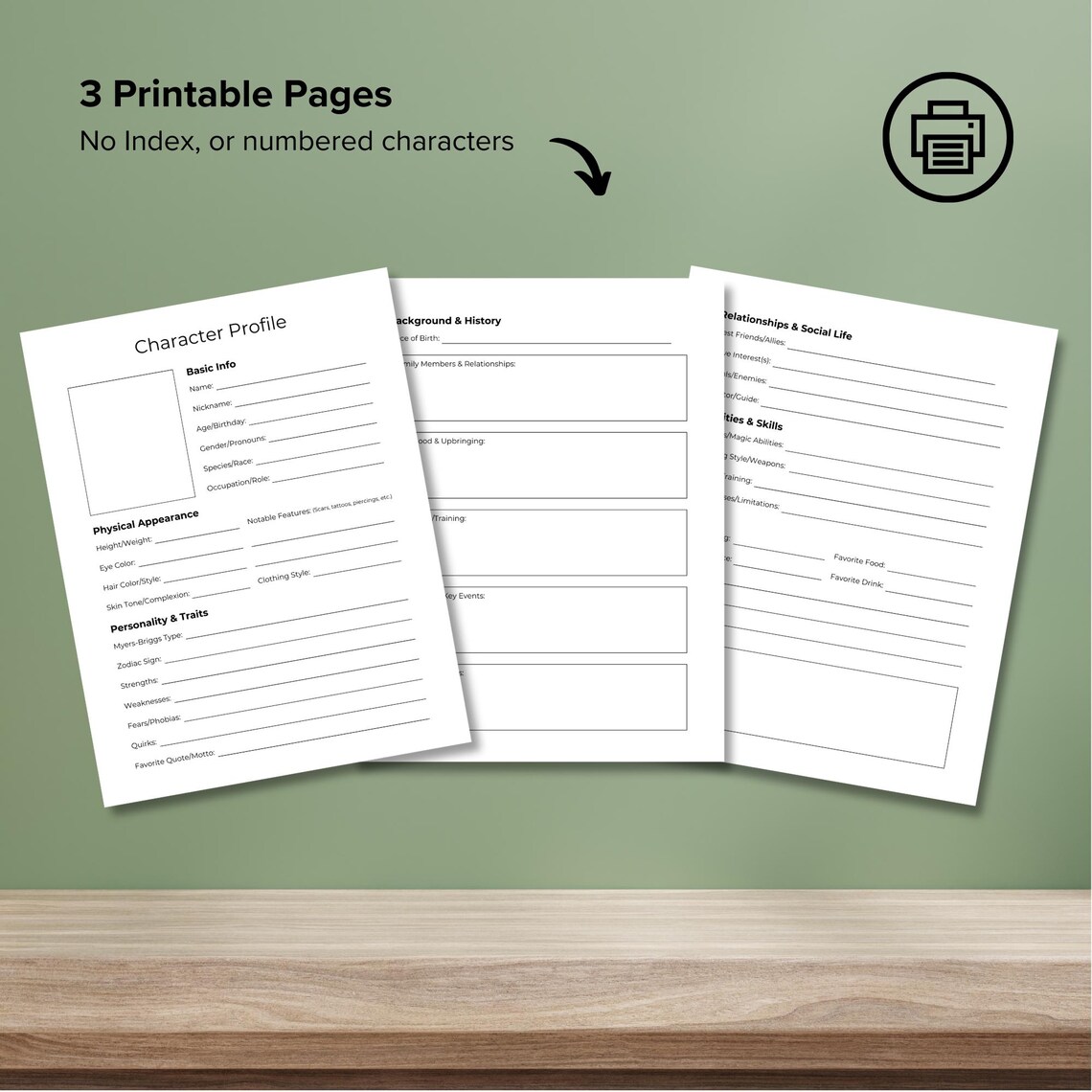 Digital Character Profile Planner, Hyperlinked PDF for Writers ...