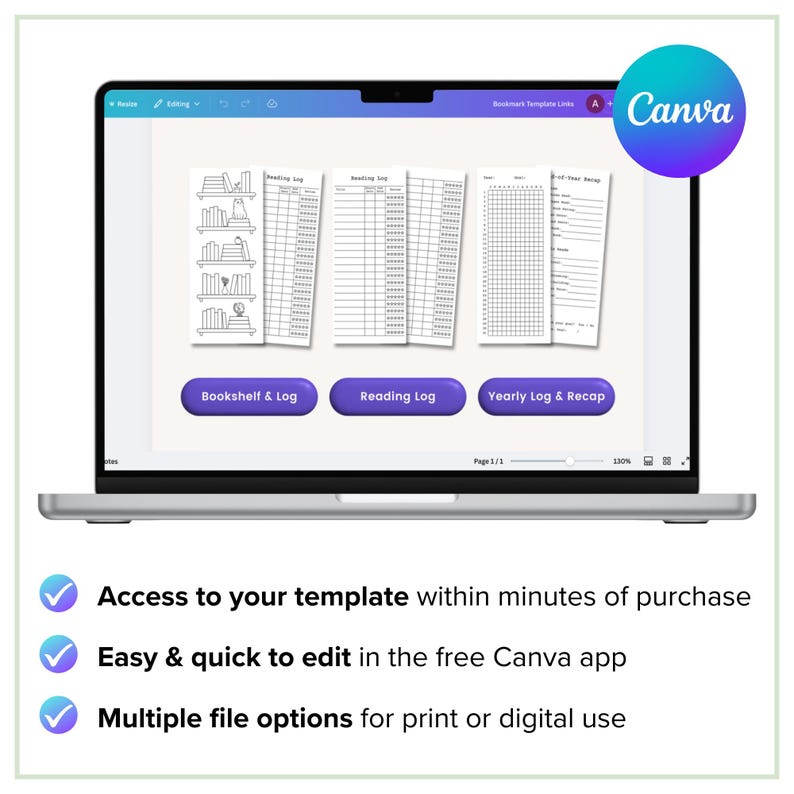 Printable & Customizable Bookmark Bundle Set, Reading Log Bookshelf ...