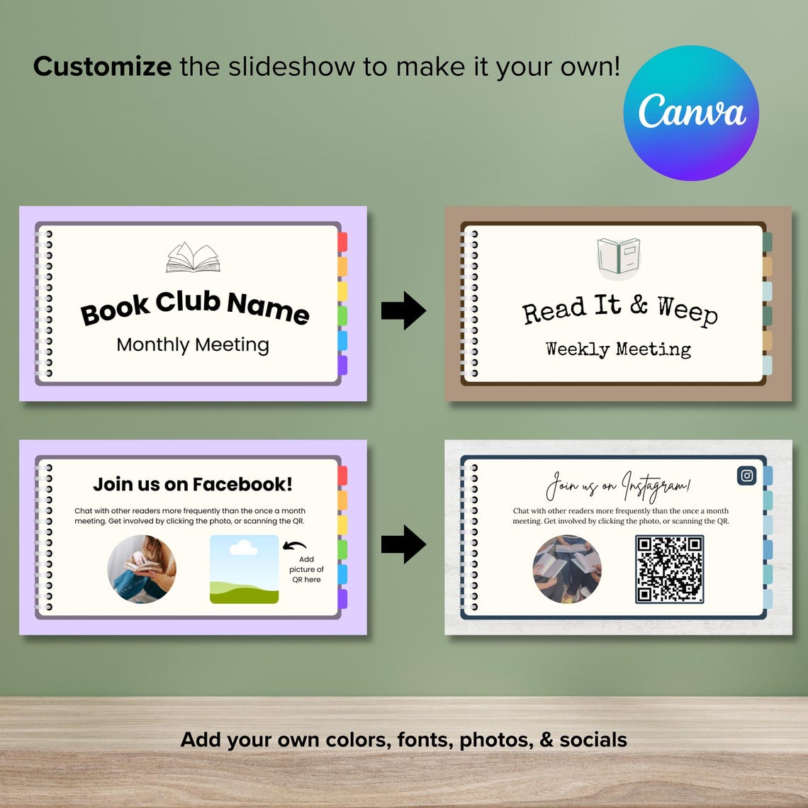Editable Canva Book Club Slideshow, Book Discussion Slides, Interactive ...