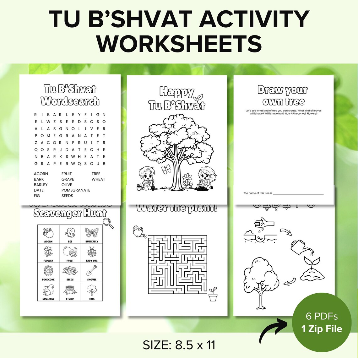 Tu B'shvat Activity Worksheets for Classroom, Children's Tu B'shvat ...