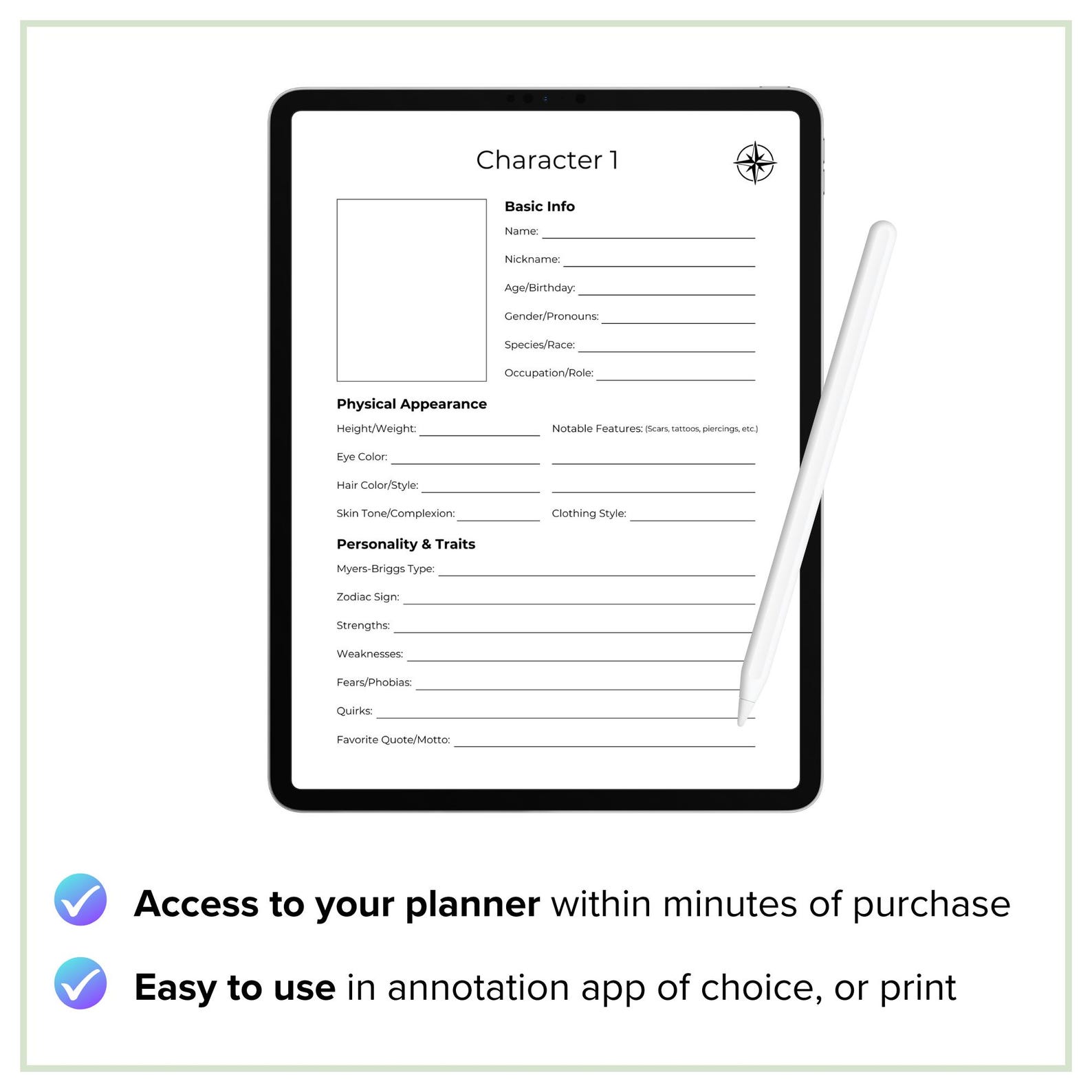 Digital Character Profile Planner, Hyperlinked PDF for Writers ...
