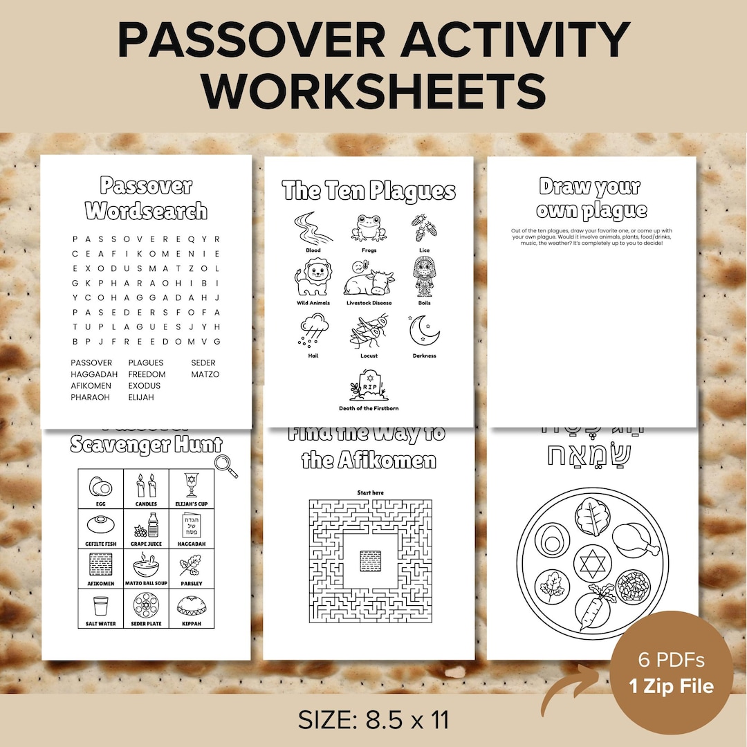 Passover Activity Worksheets Bundle for Classroom, Children's Passover ...