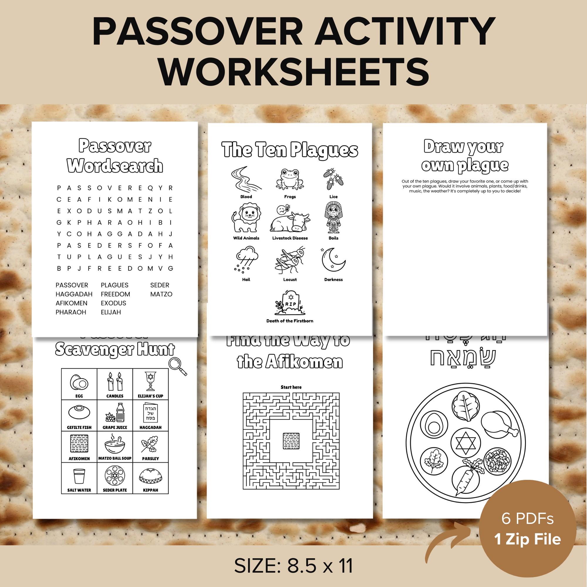 Passover Activity Worksheets Bundle for Classroom, Children's Passover ...