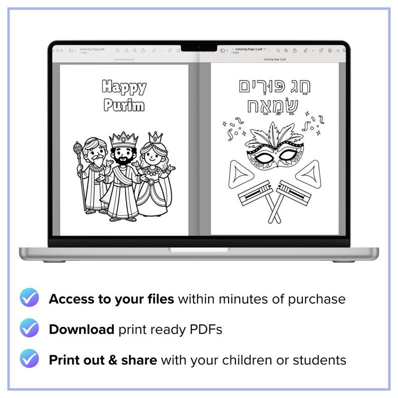 Purim Activity Worksheets for Classroom, Children's Purim Coloring ...