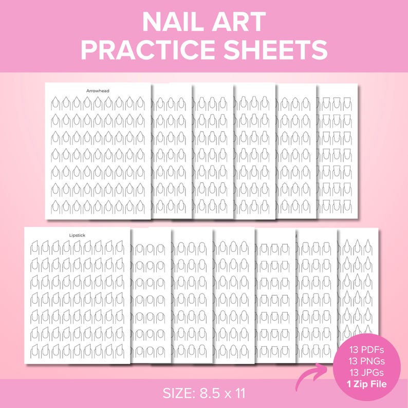 Printable Nail Art Practice Sheets | Nail Design Sketch Templates ...
