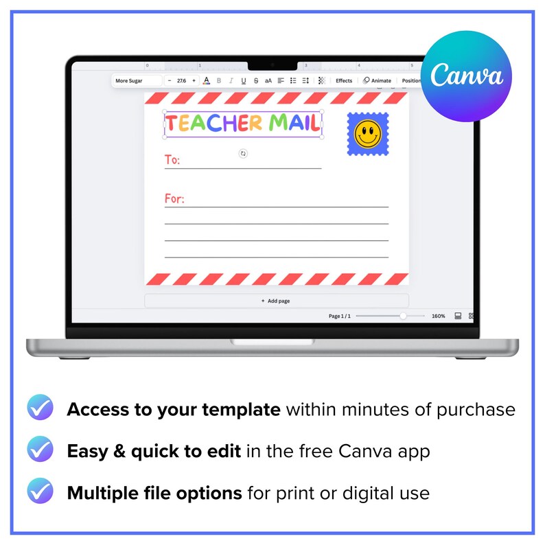 Editable Teacher Mail Canva Digital Template, Custom Positive Mail ...