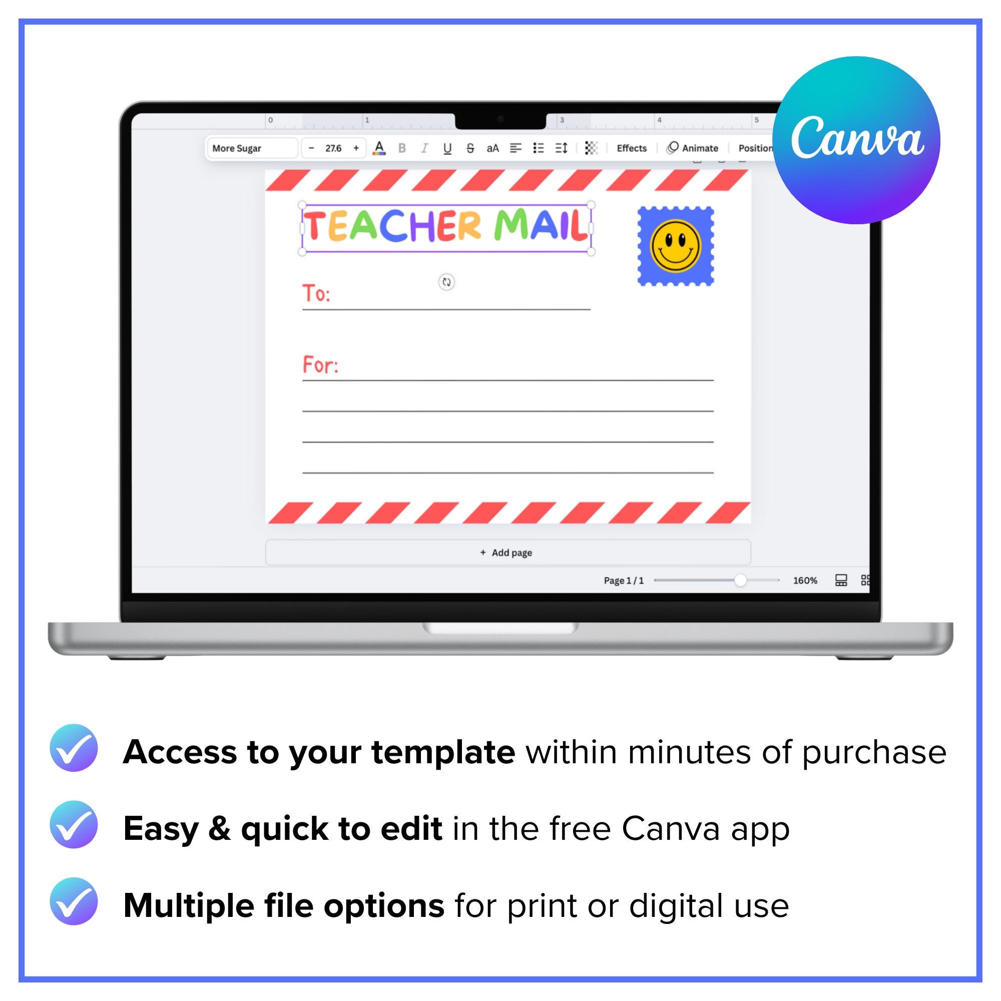 Editable Teacher Mail Canva Digital Template, Custom Positive Mail ...