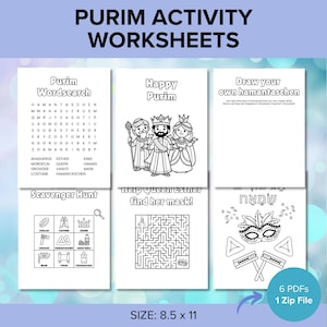 Purim Activity Worksheets for Classroom, Children's Purim Coloring ...