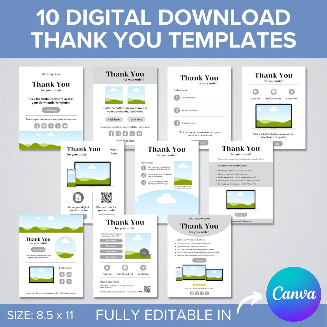 Editable Digital Download Instructions Canva Template, Custom Thank You ...