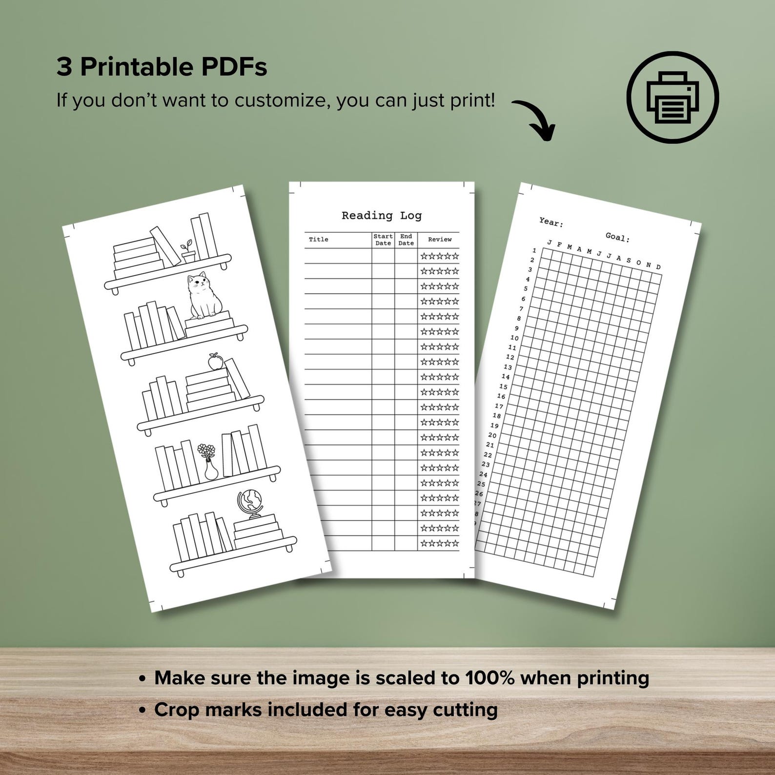 Printable & Customizable Bookmark Bundle Set, Reading Log Bookshelf ...
