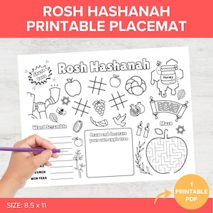Jewish Rosh Hashanah Printable Placemat for Kids | Coloring, Tic Tac ...