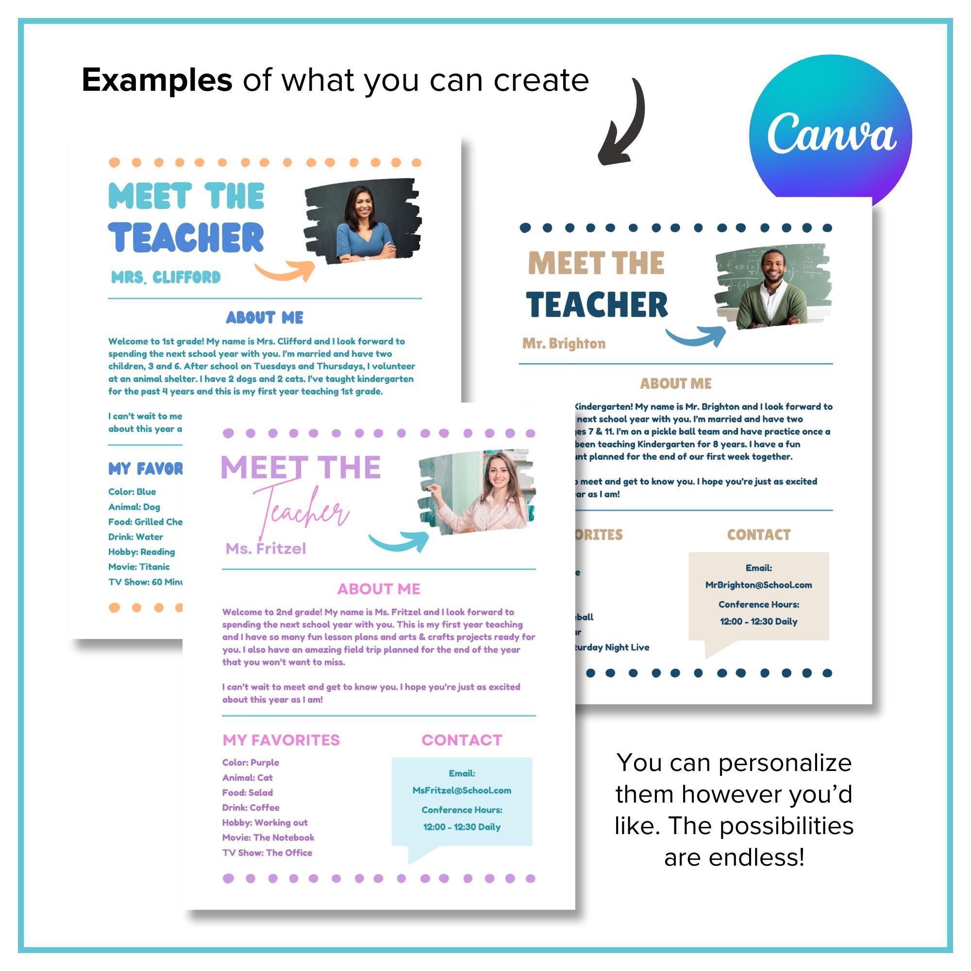 Meet the Teacher Canva Digital Template, Custom Meet Your Teacher, Back ...