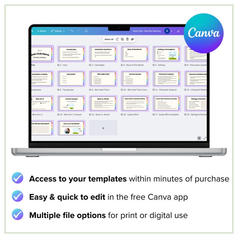 Editable Canva Book Club Slideshow, Book Discussion Slides, Interactive ...