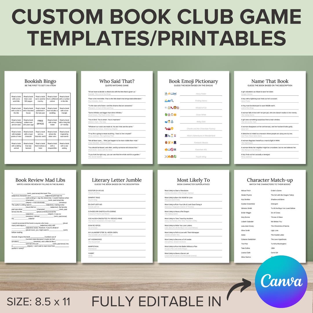 Book Club Printable Games Bundle, Fun & Interactive Reading Party Games ...