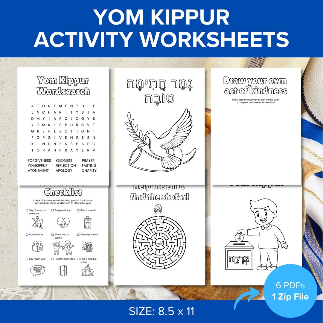 Yom Kippur Activity Worksheets for Classroom, Jewish Coloring Pages ...