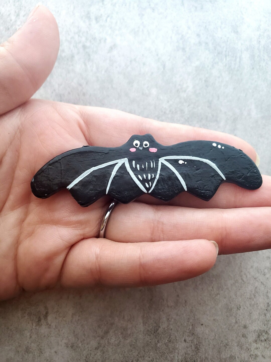 Bat Pin, Clay Pin, Fall Pin, Hand Painted Pin, Brooch, Cute Pin, Gift ...