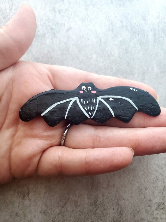 Bat Pin Clay Pin Fall Pin Hand Painted Pin Brooch Cute | Etsy