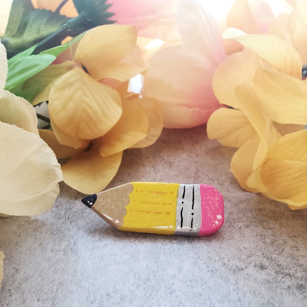 Pencil Pin, Clay Pin, Glitter Pin, Hand Painted Pin, Brooch, Cute Pin ...