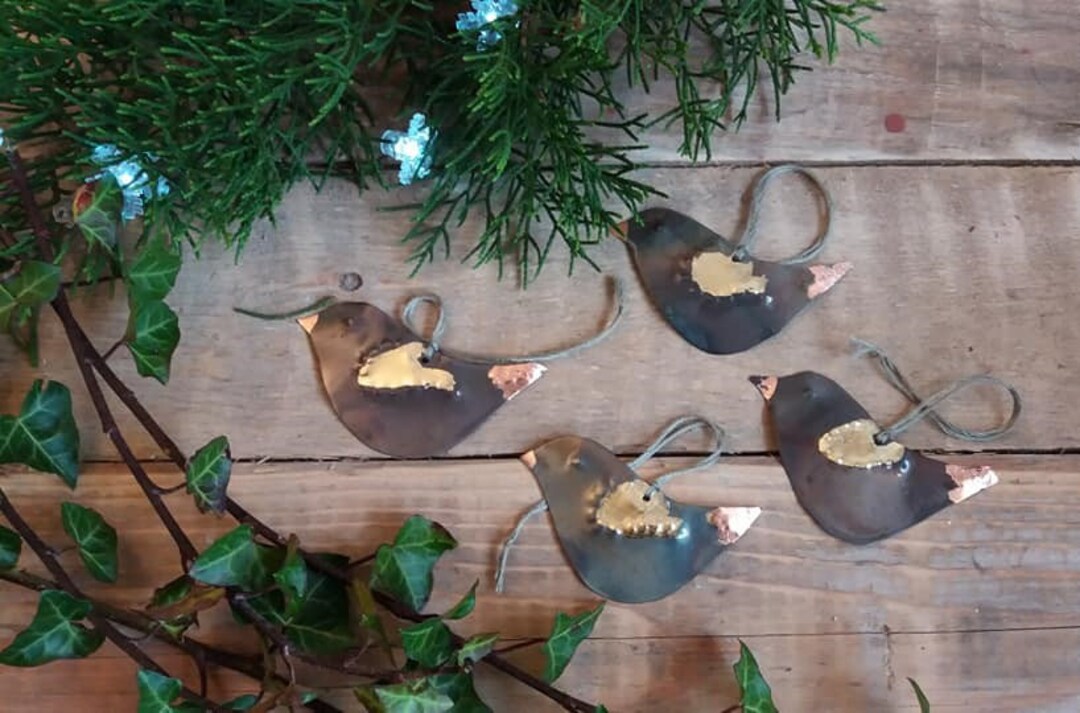 Rustic Folk Art Tin Birds Set of 4 - Etsy