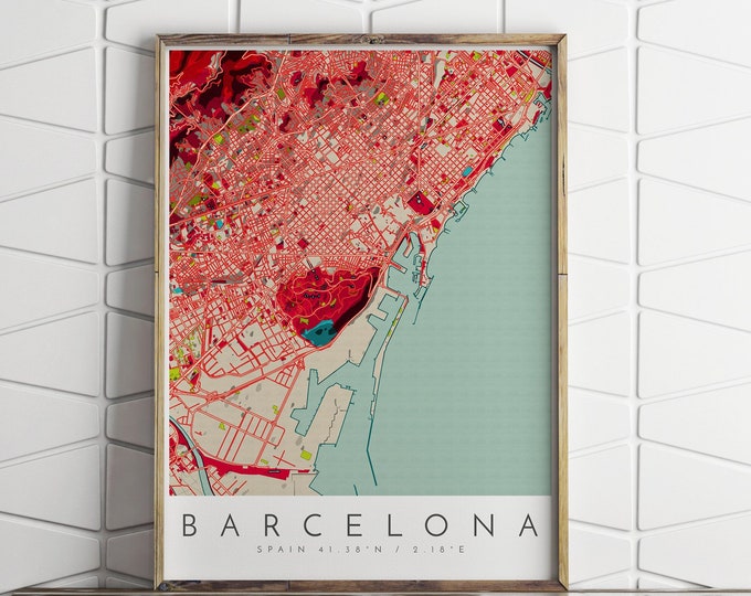 Barcelona Map Barcelona Poster Barcelona Map Poster - Etsy