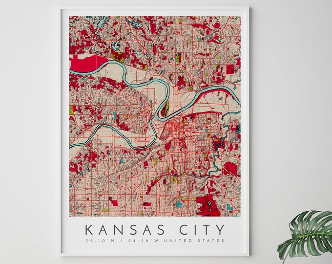 Kansas City Map Minimalist Map Kansas City Print Kansas | Etsy
