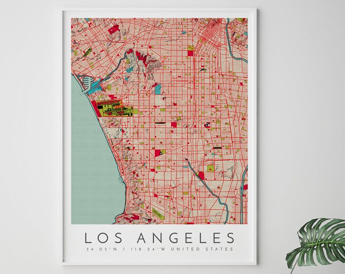 Los Angeles Map Minimalist Map Los Angeles Print Los - Etsy