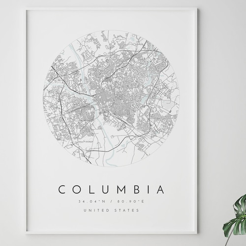 Columbia Map Print Poster Canvas South Carolina Map Print - Etsy