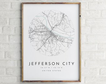 Retro Jefferson City Missouri Street Map Classic Maps of American ...