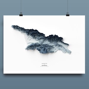 Georgia Map, Elevation Map Print, Map Artwork, Georgia Landscape ...