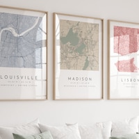 Set of 3 Custom Maps, City Map Prints, Custom Map Print, Custom Any ...