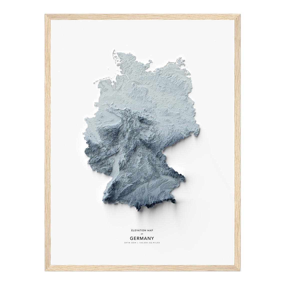 Germany Map, Elevation Map Print, Map Artwork, Germanylandscape ...