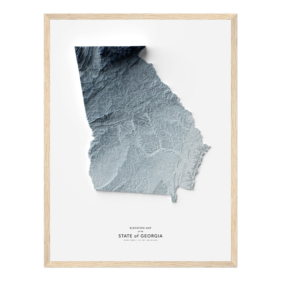 Georgia Map, Elevation Map Print, Map Artwork, Georgia Landscape ...