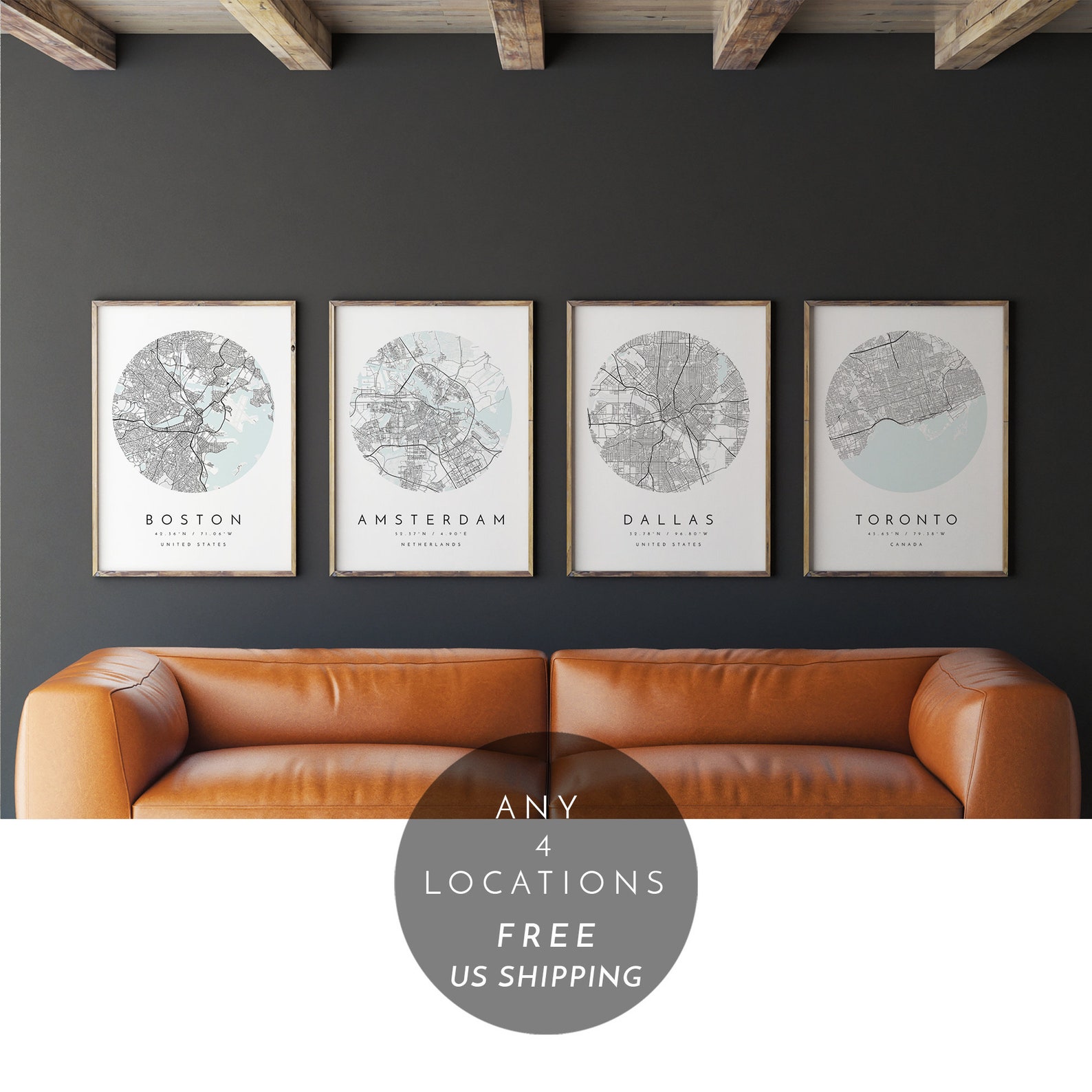 Personalized Map Print Set of Four Map Prints Custom - Etsy