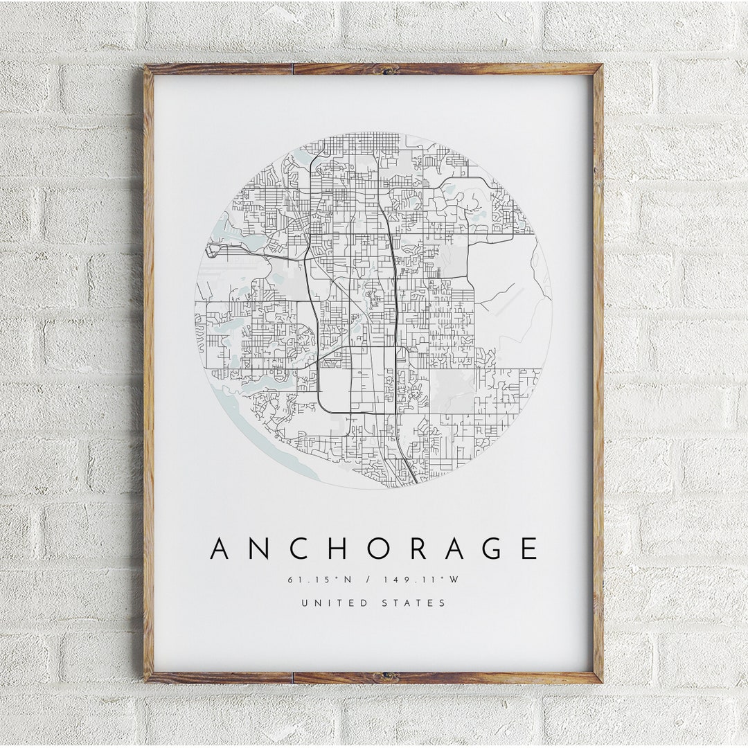 Anchorage Map, Anchorage, Alaska, City Map, Circle Map, Anchorage Print ...