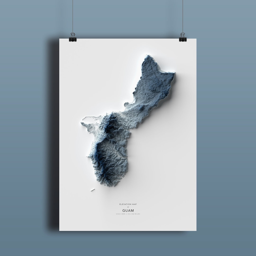 Guam Map, Elevation Map Print, Map Artwork, Guam Landscape, Geology Art ...