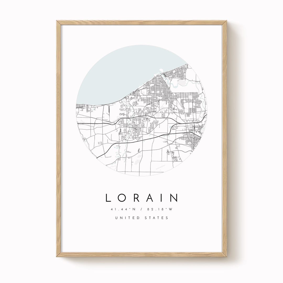 Lorain City Map Wall Art - Clean, Modern Design in Blue and Grey - Etsy UK