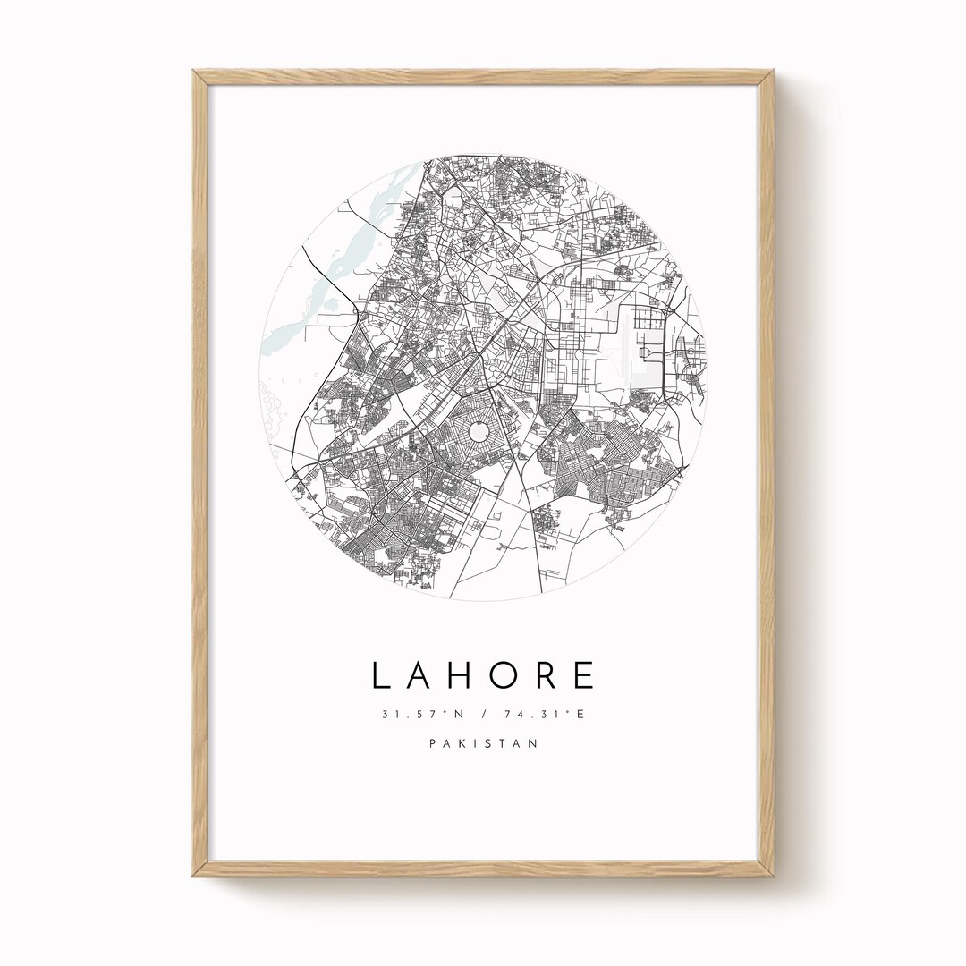 Minimalist Lahore Map Print - Soft Blue and Grey Wall Decor - Etsy