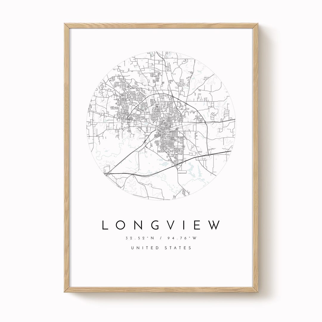 Longview City Map Print: Modern Minimalist Design - Matte Fine Art ...