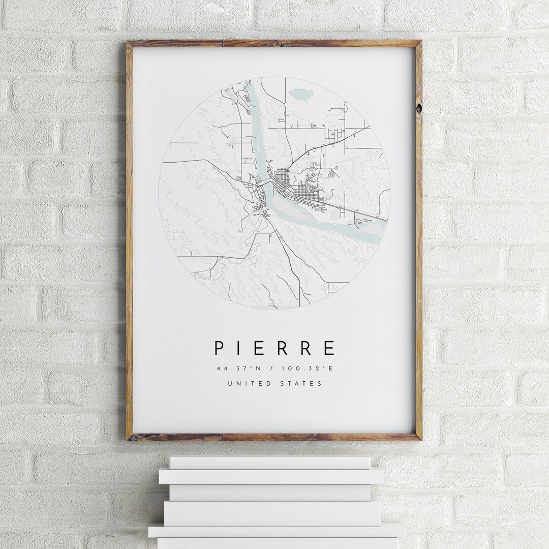 Pierre City Map, Map of Pierre, Home Town Map, City Map, Pierre Print ...
