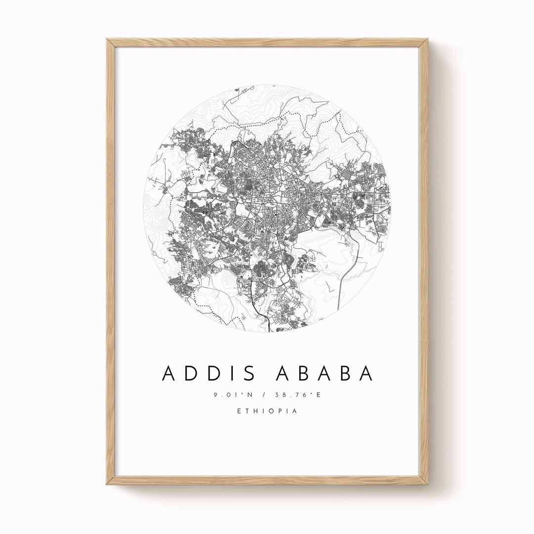 Addis Ababa City Map Print, Minimalist Blue Grey Artwork (multiple ...